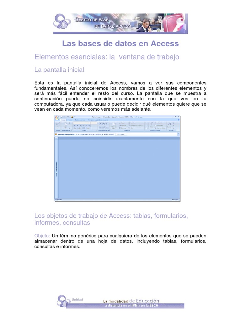 U4 Las Bases de Datos en Access | PDF | Ventana (informática) | Bases de datos