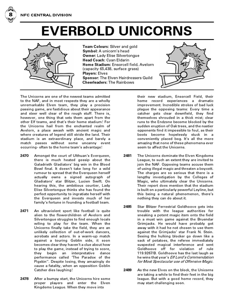 003 Everbold Unicorns Profile | PDF | Elf (Dungeons & Dragons)