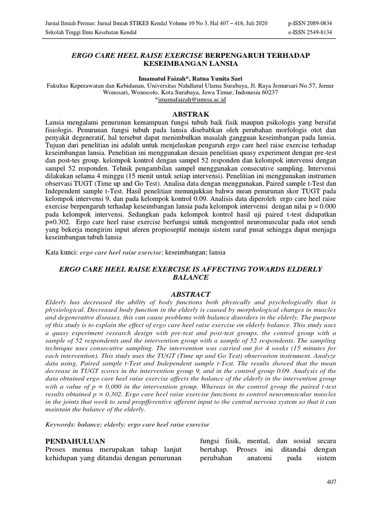Ergo Care Heel Raise Exercise Berpengaruh Terhadap Keseimbangan Lansia ...