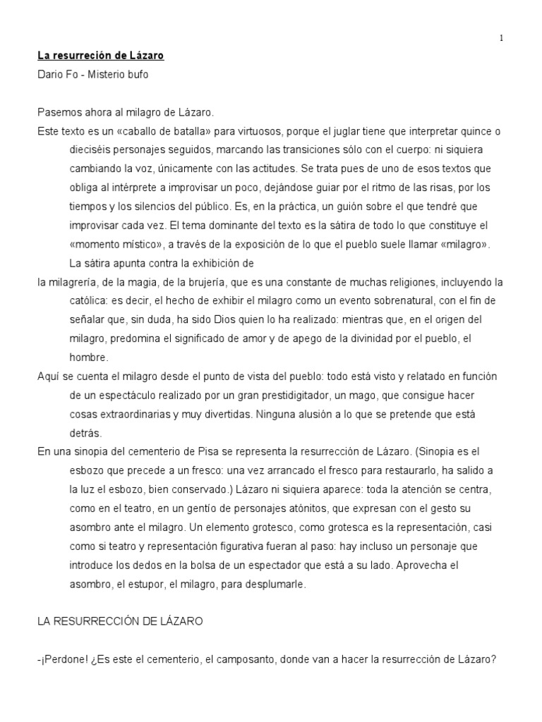 Sátira del milagro de Lázaro en teatro | PDF | Milagro | Creencia ...