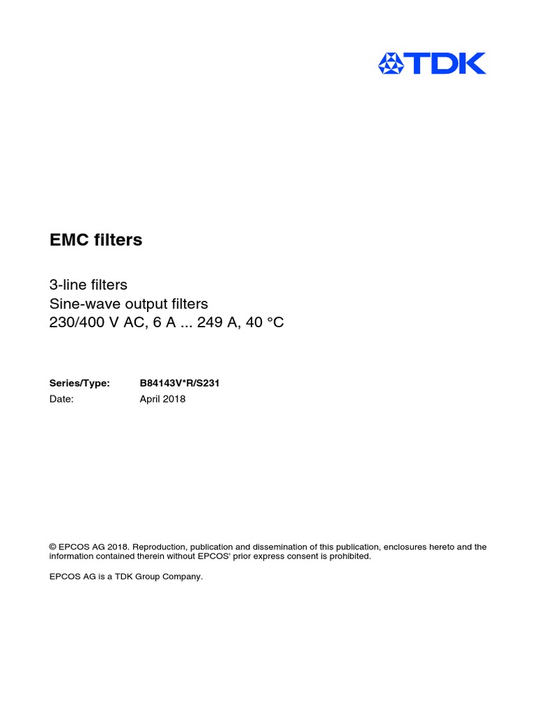 EMC Filters: 3-Line Filters Sine-Wave Output Filters 230/400 V AC, 6 A ...