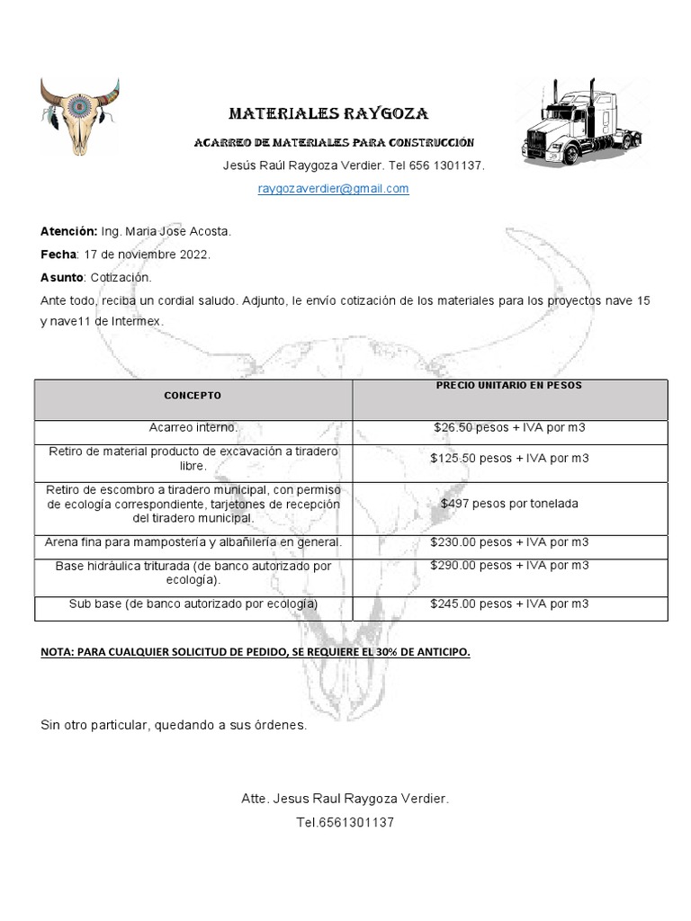 Cotización de Materiales para Construcción | PDF | Ciencia y matemáticas | Tecnología