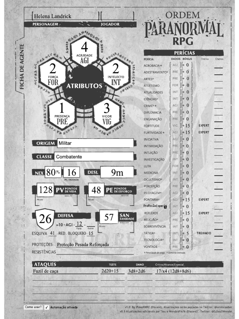 Ficha Ordem Paranormal Pronta 2 | PDF