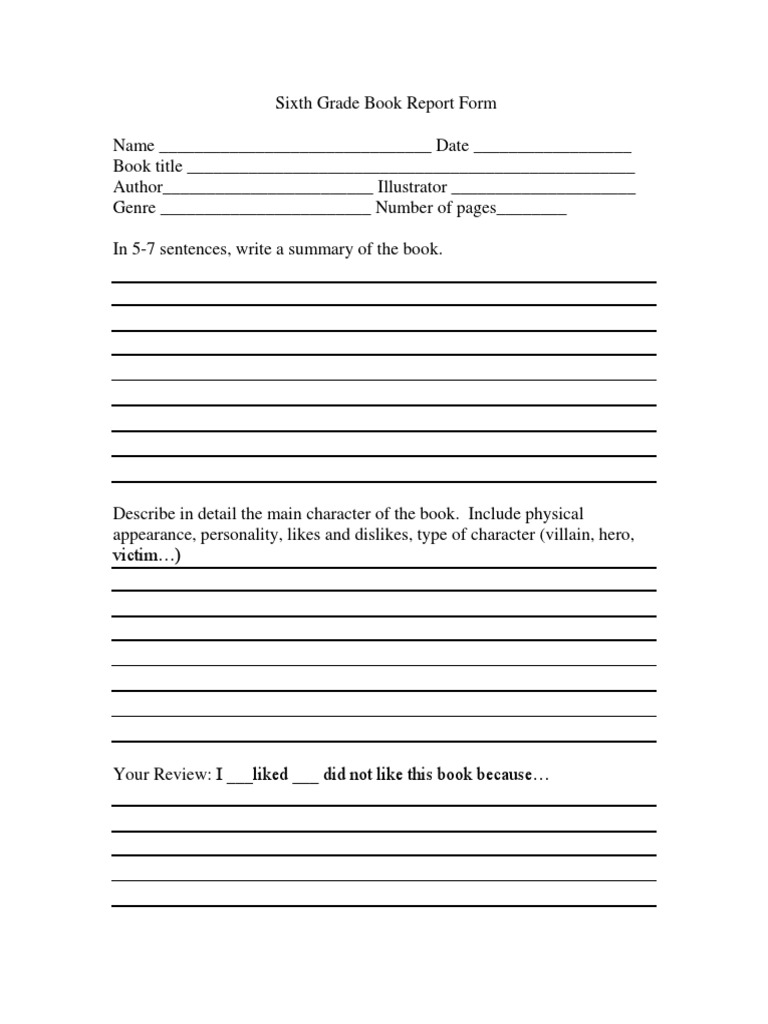 Main - Sixth Grade Book Report Form PDF | PDF