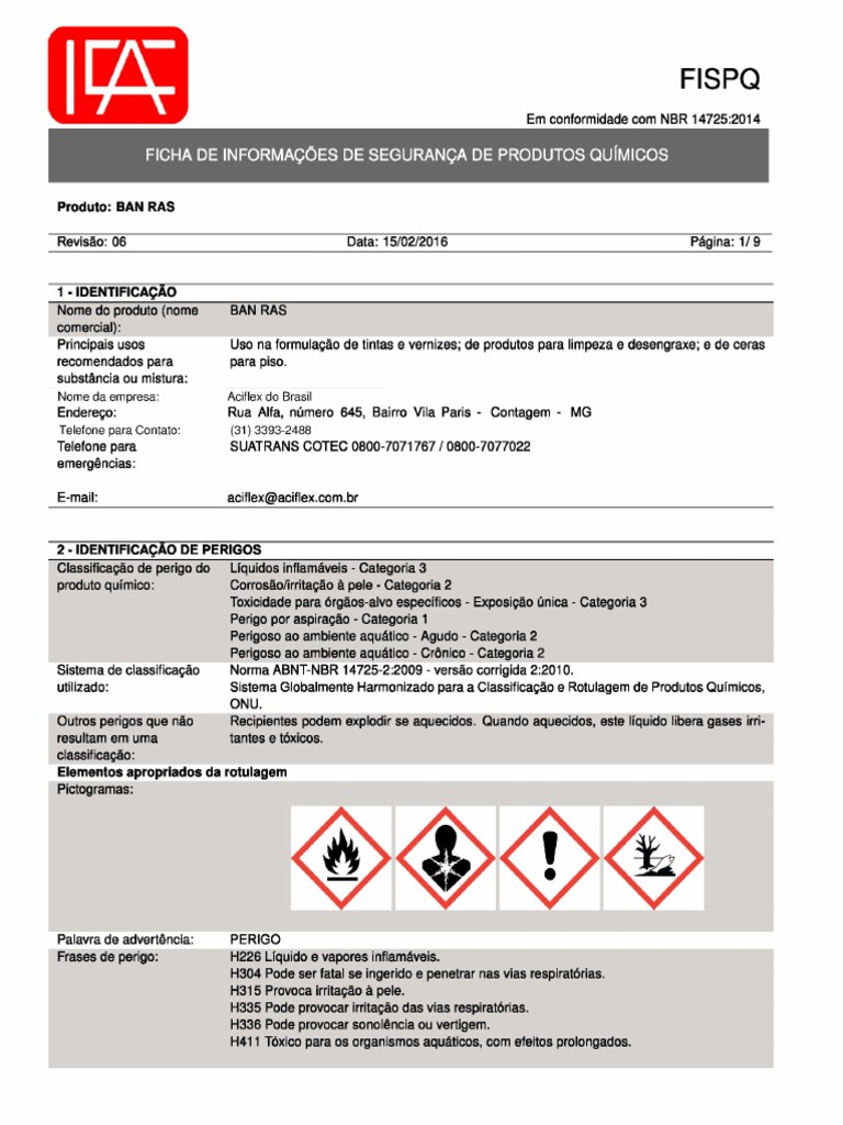 FISPQ do Produto BAN RAS | PDF