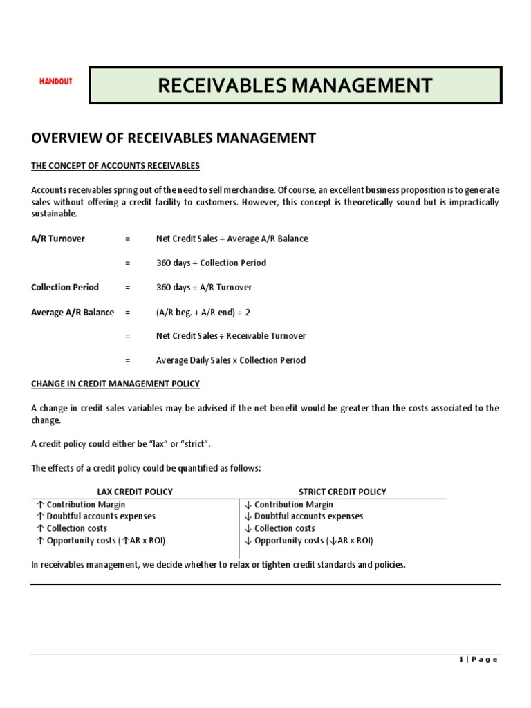 Overview of Receivables Management | PDF | Float (Money Supply) | Revenue