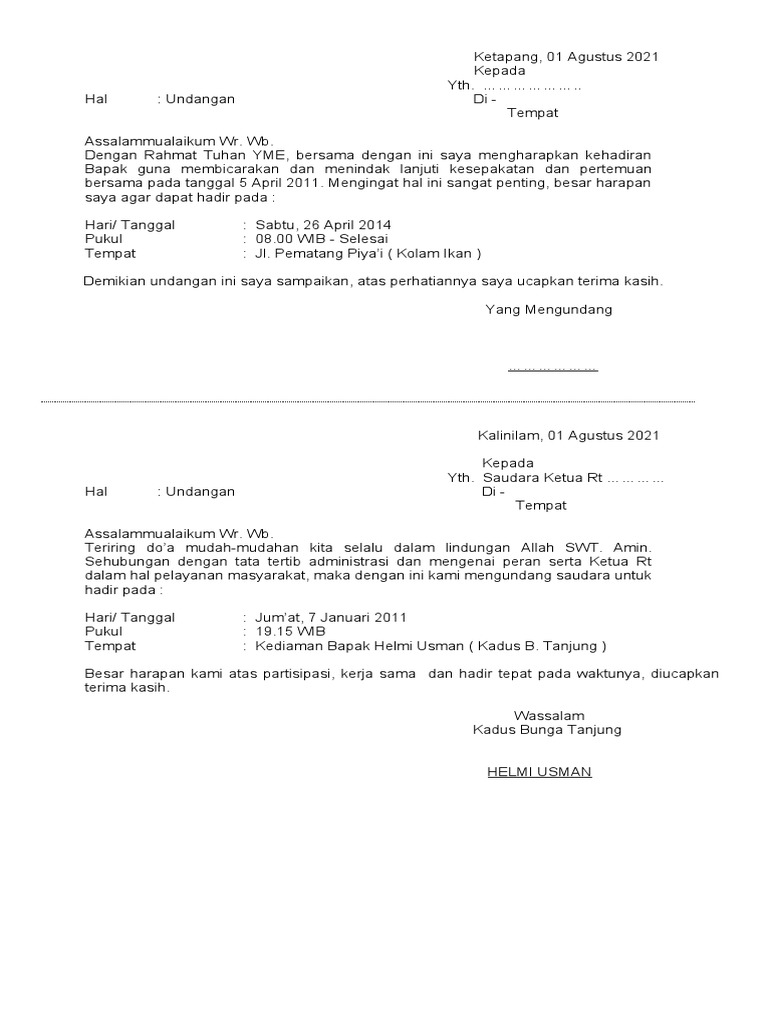 Contoh Surat Undangan Resmi | PDF