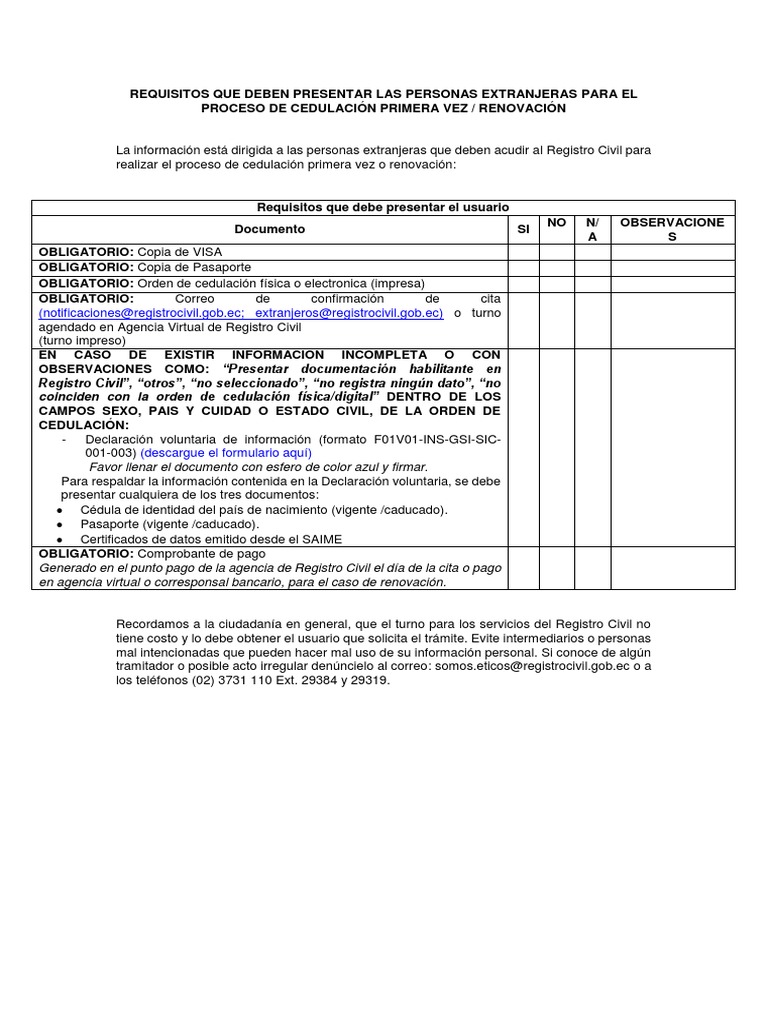 Requisitos Personas Extranjeras (Checklist) | PDF | Gobierno y personalidad
