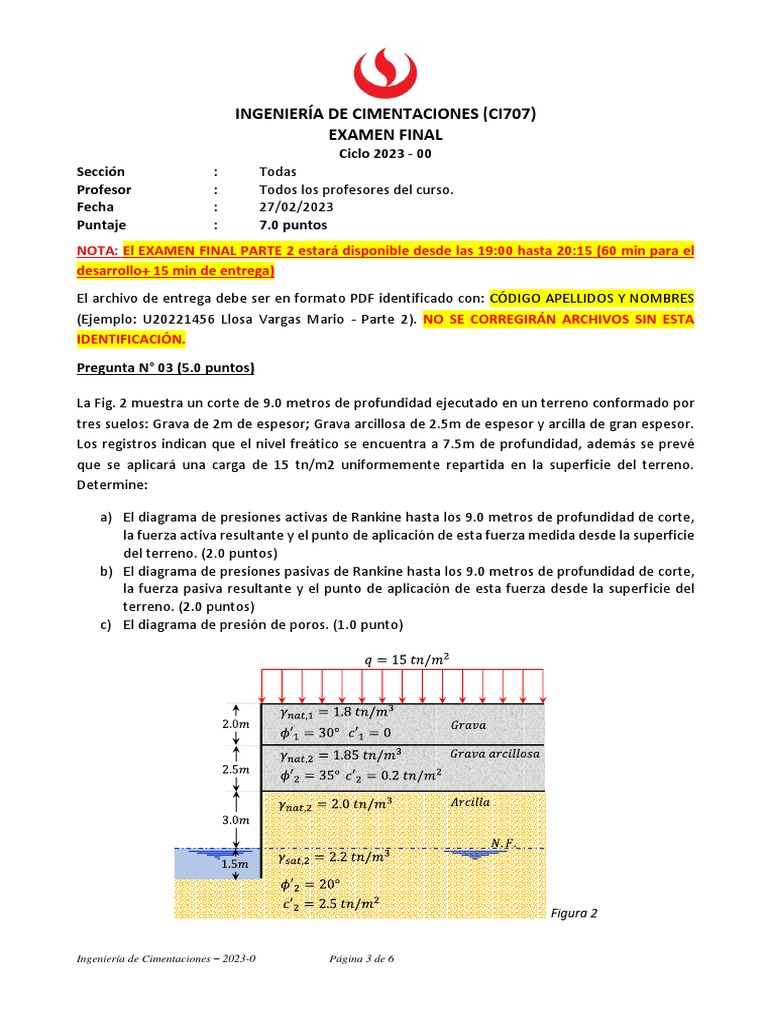 Ex. Final - Ingeniería de Cimentaciones - 2023-0 - Parte 2 - CS63 PDF | PDF | Tecnología