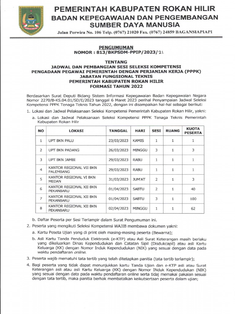 Pengumuman dan Jadwal Sesi Seleksi Kompetensi Teknis | PDF
