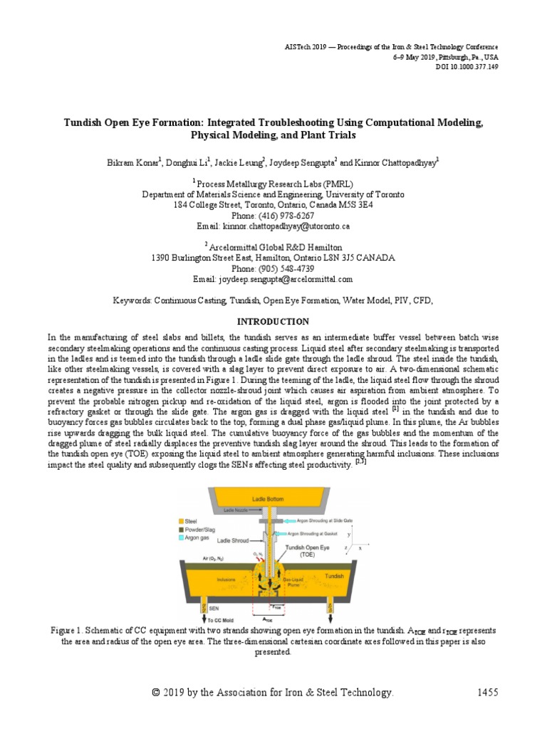 Tundish Open Eye Formation: Integrated Troubleshooting Using Computational Modeling, Physical ...