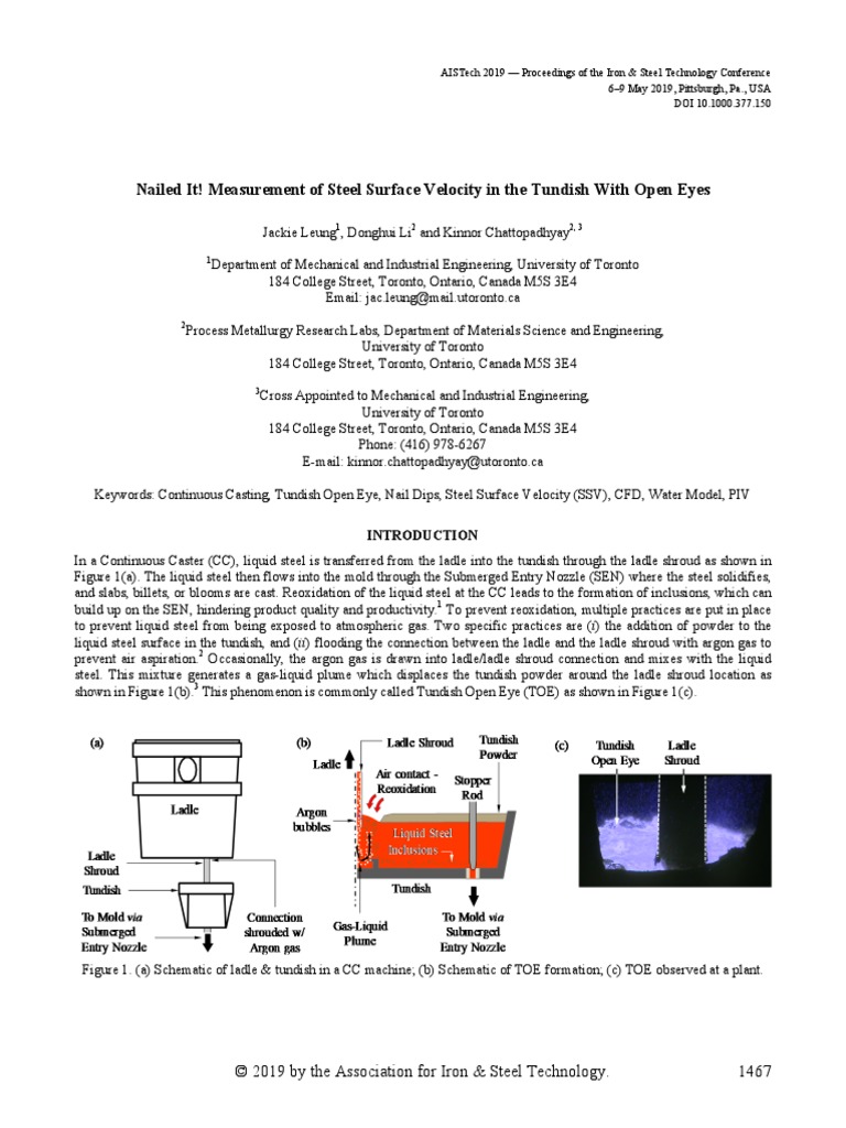 Nailed It! Measurement of Steel Surface Velocity in The Tundish With ...
