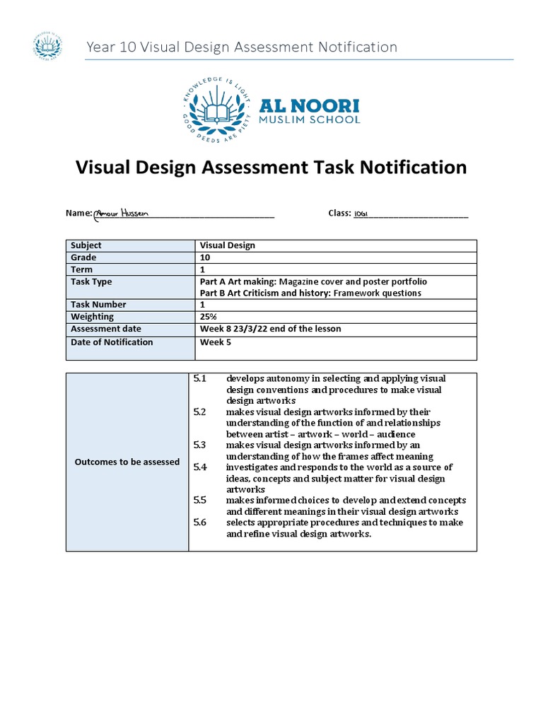 T1 Visual Design Assessment Task Notification 2023 PDF | PDF ...