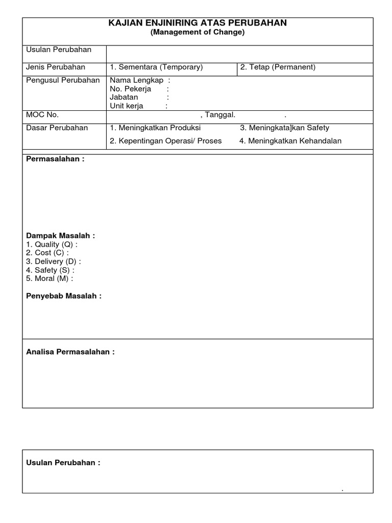 Form - Kajian Enjiniring Atas Perubahan (MOC) - Form Tugas | PDF