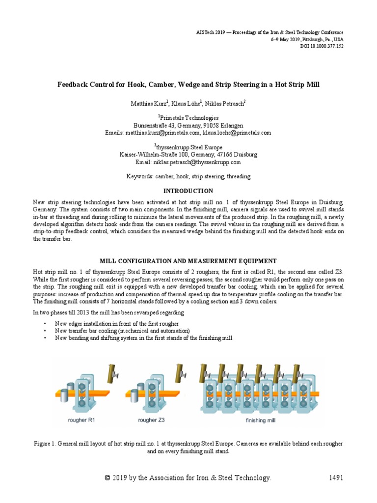 Feedback Control For Hook, Camber, Wedge and Strip Steering in A Hot Strip Mill | PDF | Applied ...
