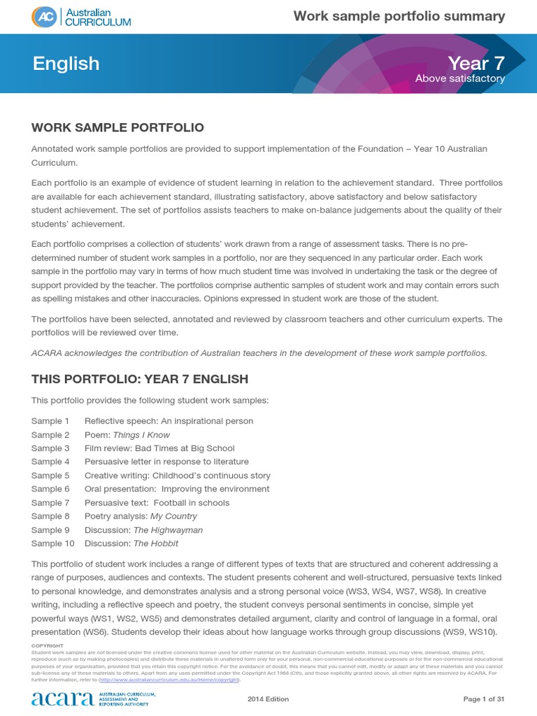Year 7 English Portfolio Above | PDF | Poetry | English Language