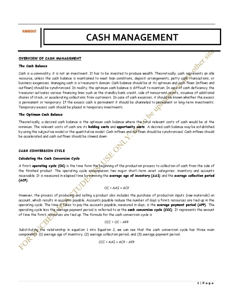 Cash Management | PDF | Float (Money Supply) | Banks