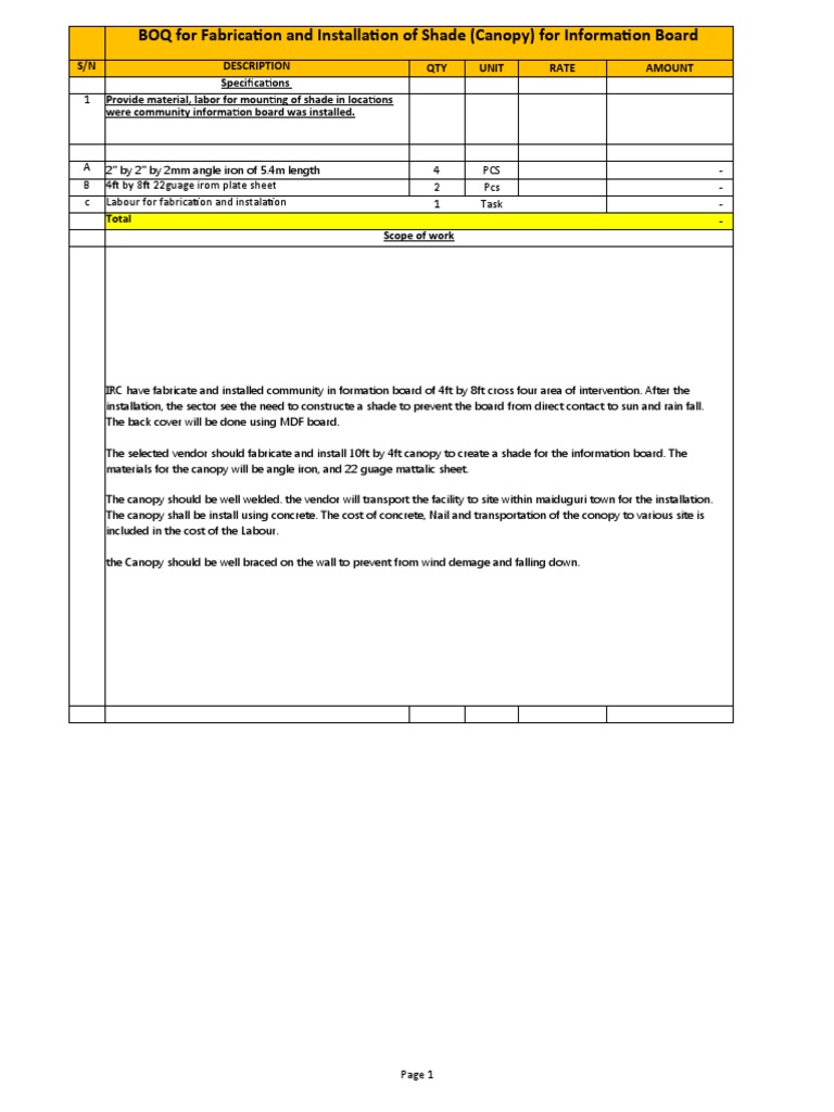 BOQ Information Board | PDF