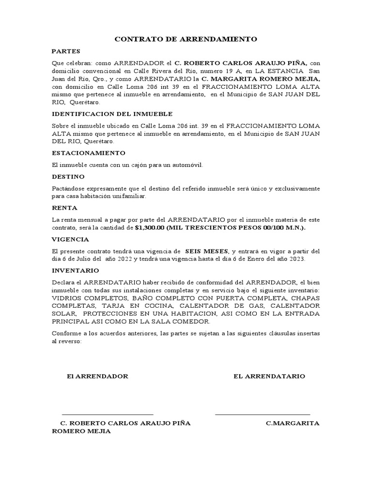 Contrato de Arrendamiento | PDF