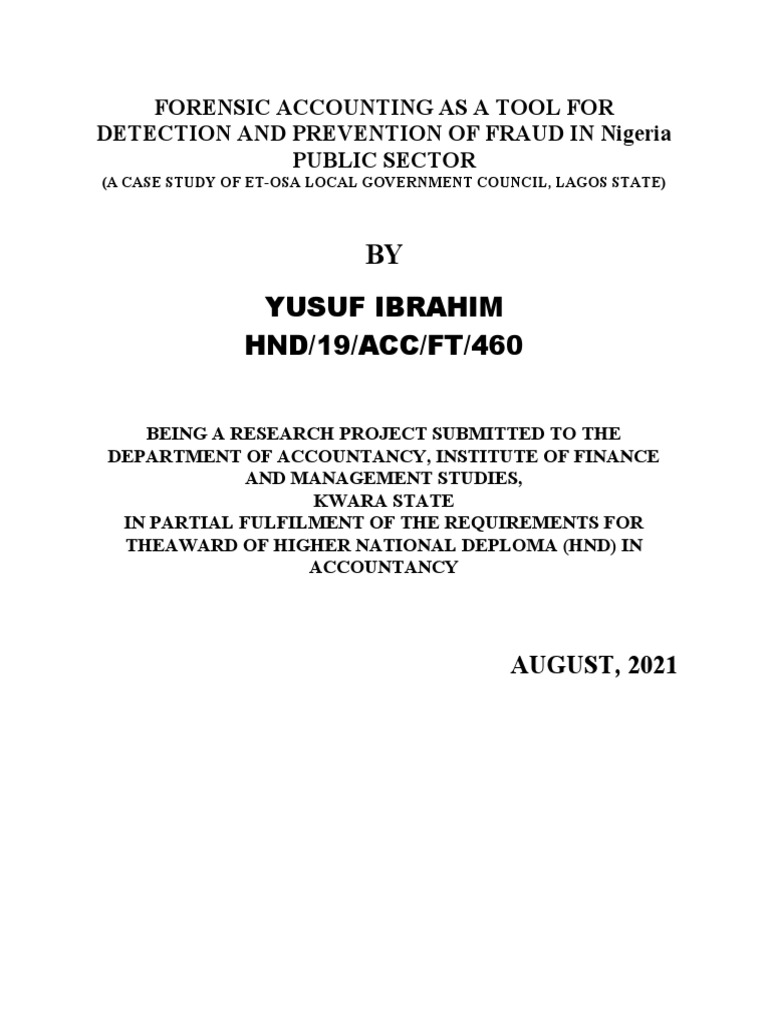 FORENSIC ACCOUNTING AS A TOOL FOR DETECTION AND PREVENTION OF FRAUD IN Nigeria PUBLIC SECTOR ...