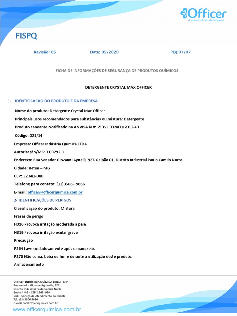 Fispq Detergente Neutro Crystal Max PDF | Download grátis PDF ...