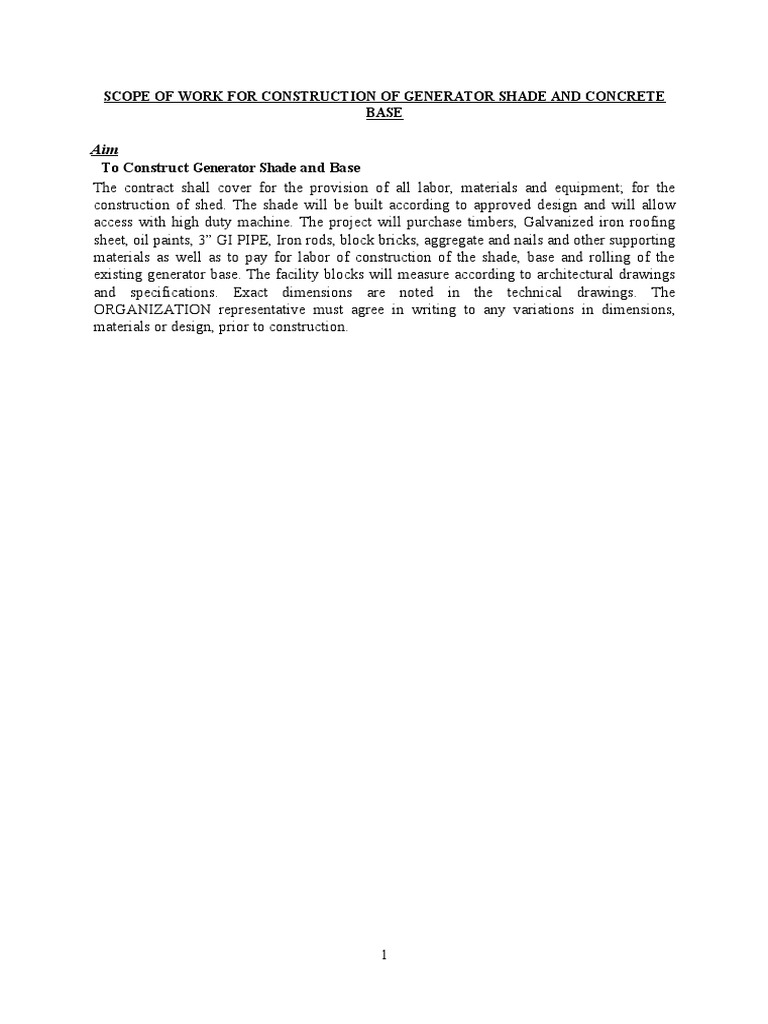 Generator Shade Scope of Work | PDF