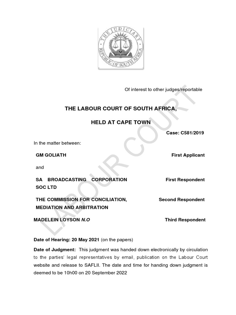 Goliath vs SABC: Employment Status Dispute | PDF | Employment | Mediation