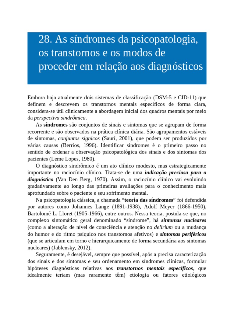 Síndromes e Diagnósticos em Psicopatologia | PDF | Psicopatologia ...