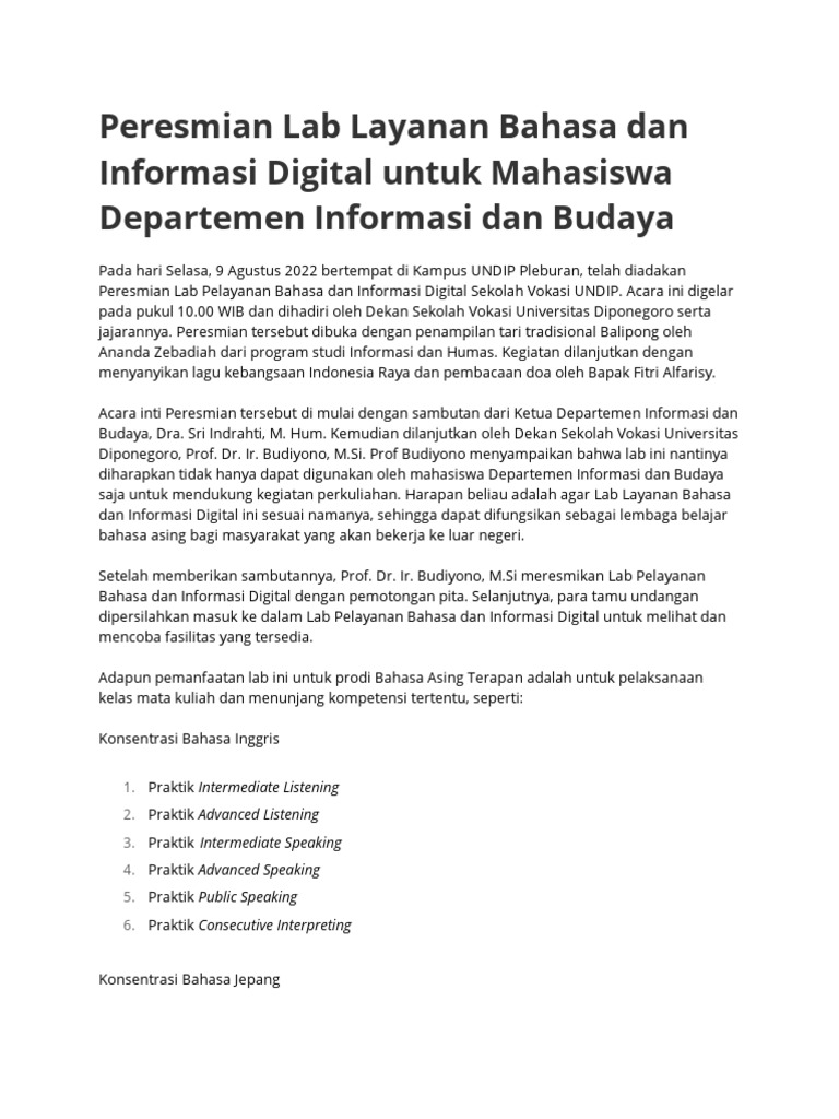 Peresmian Lab Bahasa dan Informasi Digital | PDF