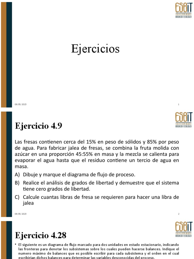 Sesión 4. Ejercicios | PDF | Agua | Ecuaciones