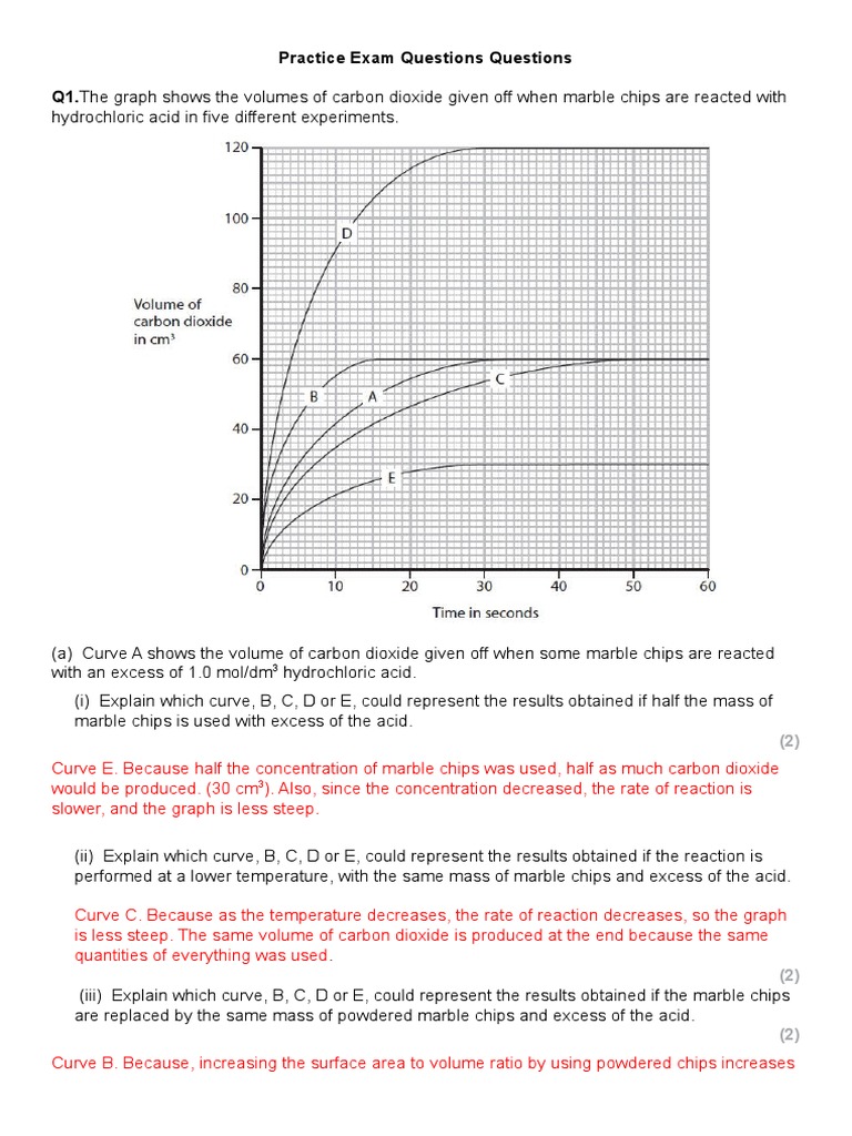 Year 10 Chemistry - Practice Exam Questions Rates and REversible ...