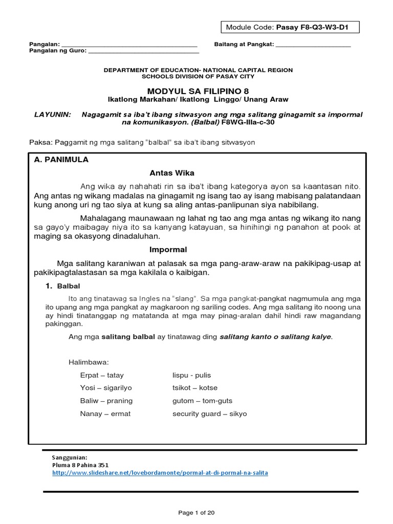 1-FILIPINO8-Q3-WEEK3 | PDF