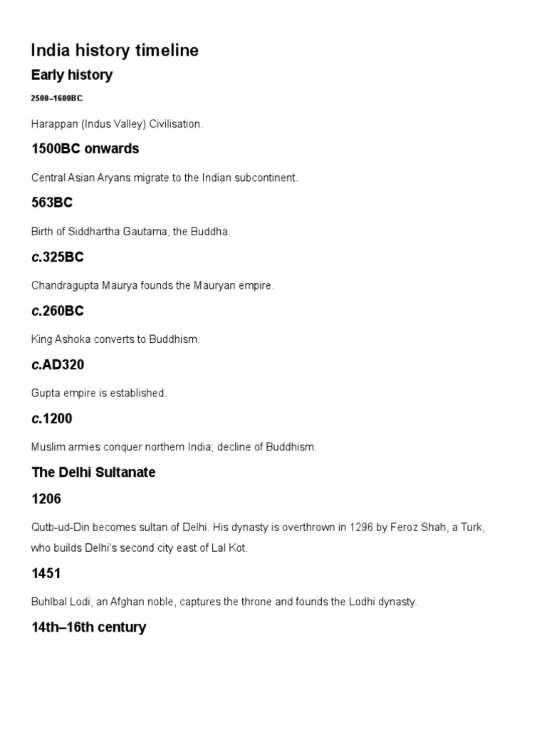 India's Historical Timeline | PDF | Delhi | Pakistan