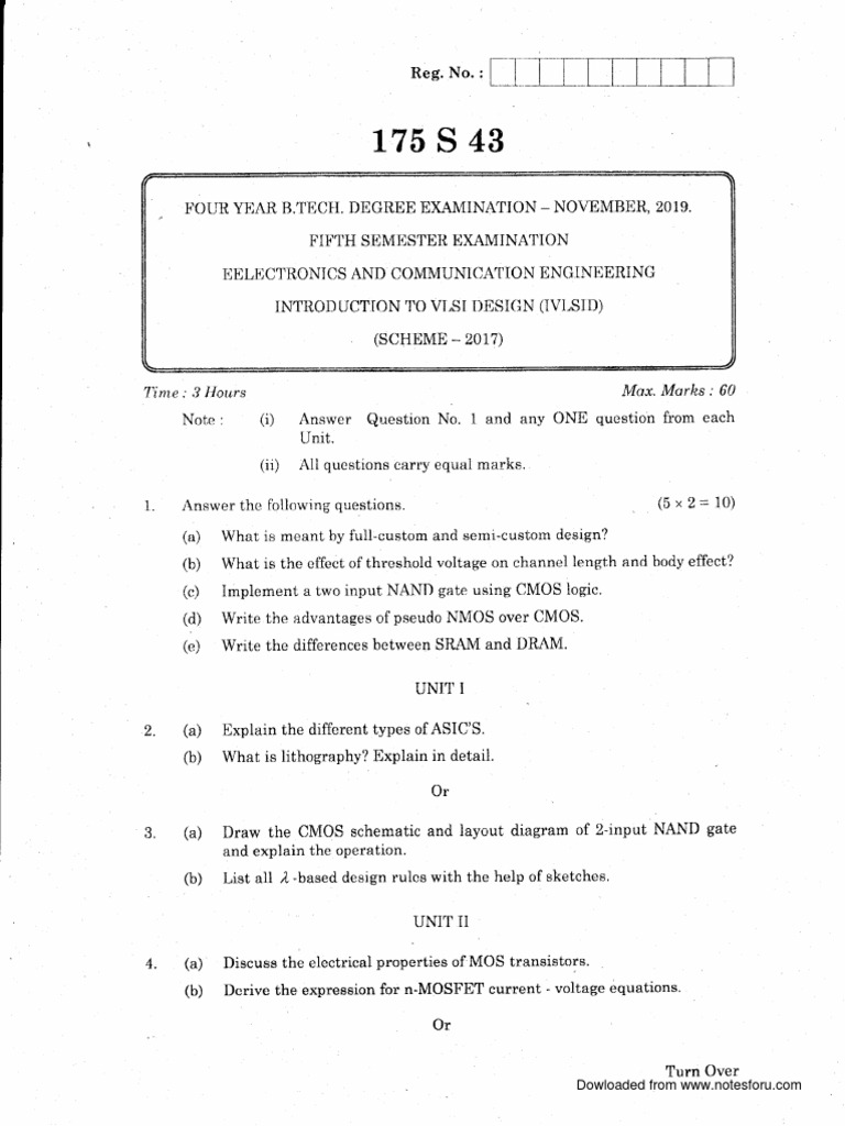 VLSI Question Paper | PDF | Cmos | Random Access Memory
