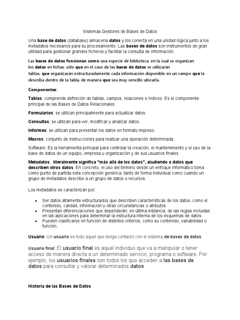 Sistemas Gestores de Bases de Datos | PDF | Bases de datos | Mi sql