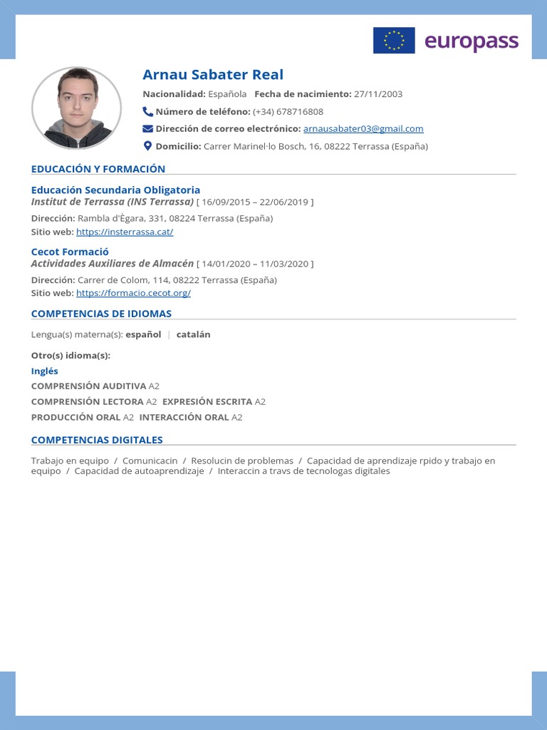 CV Europass - Arnau Sabater Real | PDF