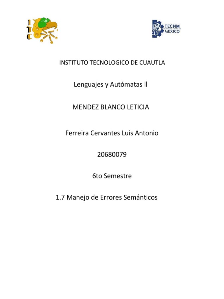 1.7 Manejo de Errores Semánticos | PDF 1.7 Manejo de Errores Semánticos | PDF
