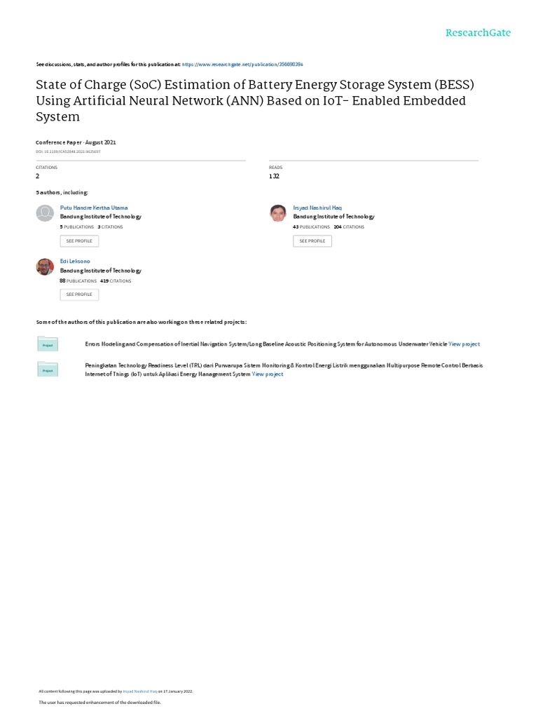 State of Charge SoC Estimation of Battery Energy Storage System BESS ...