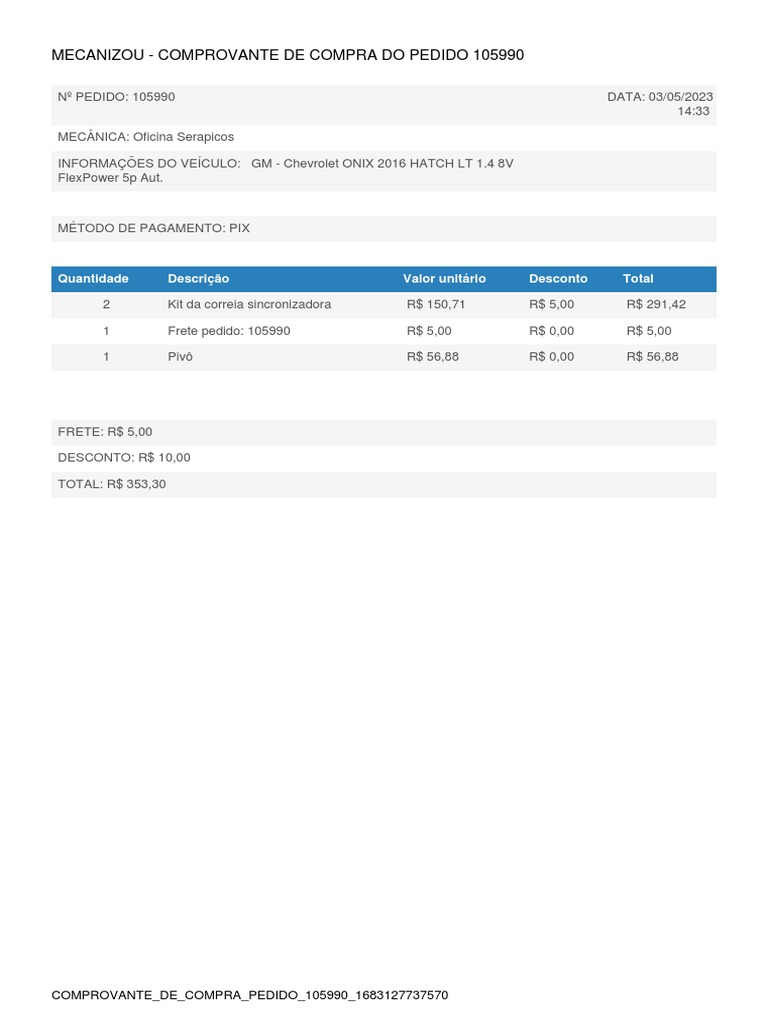 Comprovante de Compra Pedido 105990 1683127737570 03 05 2023 PDF | PDF Comprovante de Compra Pedido 105990 1683127737570 03 05 2023 PDF | PDF