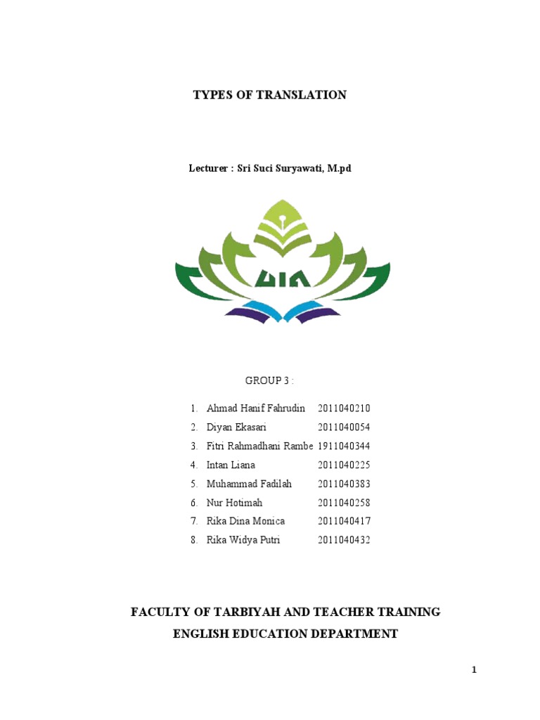 (group 3) TYPES OF TRANSLATION.docx | PDF | Translations | Theory
