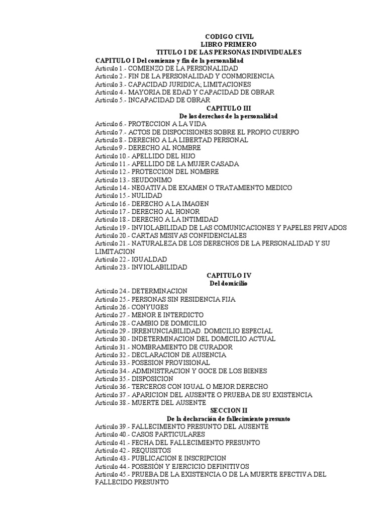 Indice Codigo Civil | PDF