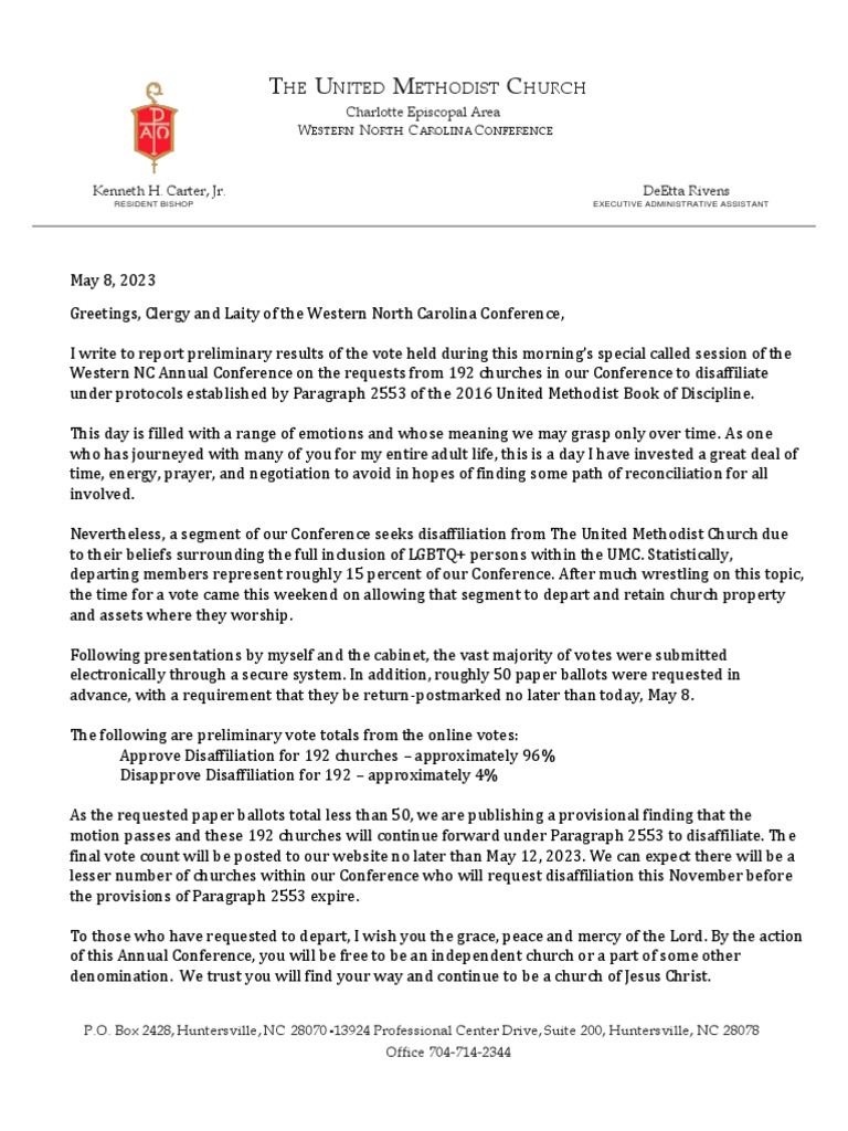 Bishop Carter's Letter | PDF | United Methodist Church | Methodism