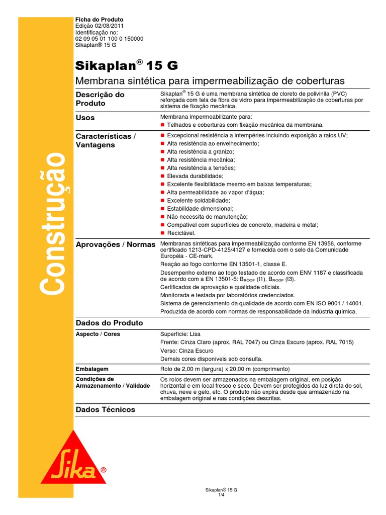 Sikaplan 15g | PDF | Temperatura | Cloreto de polivinila (PVC)
