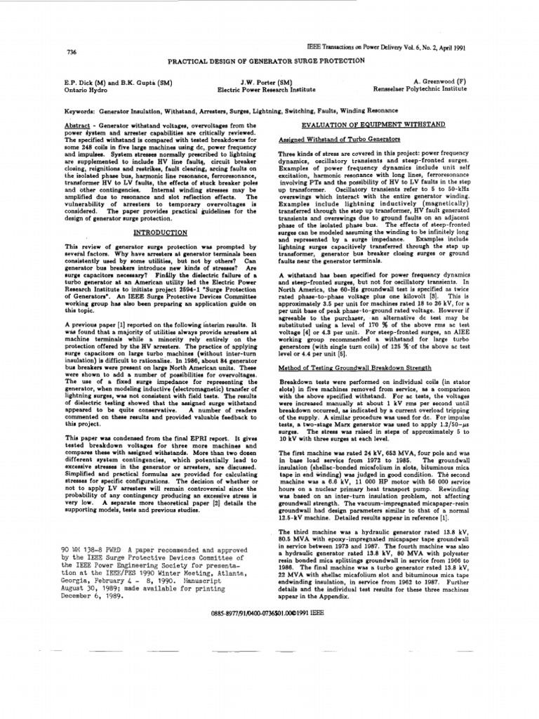 PRACTICAL DESIGN OF GENERATOR SURGE PROTECTION.pdf | PDF | Transformer ...