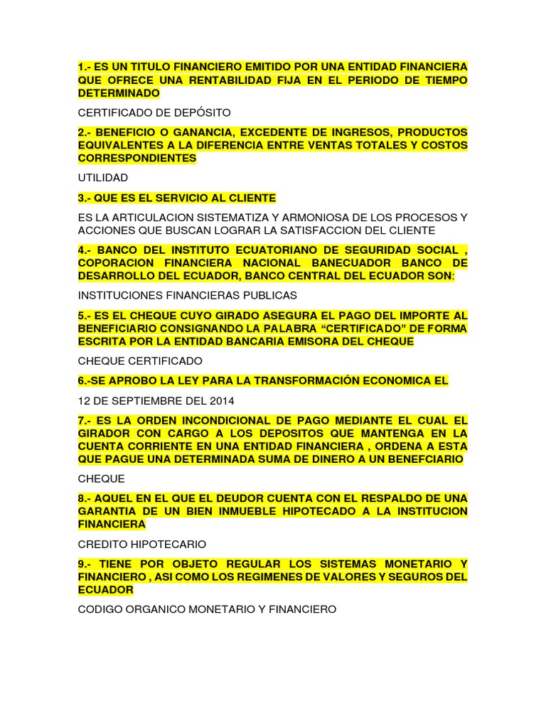 Banco de Preguntas | PDF | Bancos | Cheque