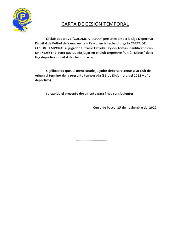 Carta de Cesión Temporal | PDF