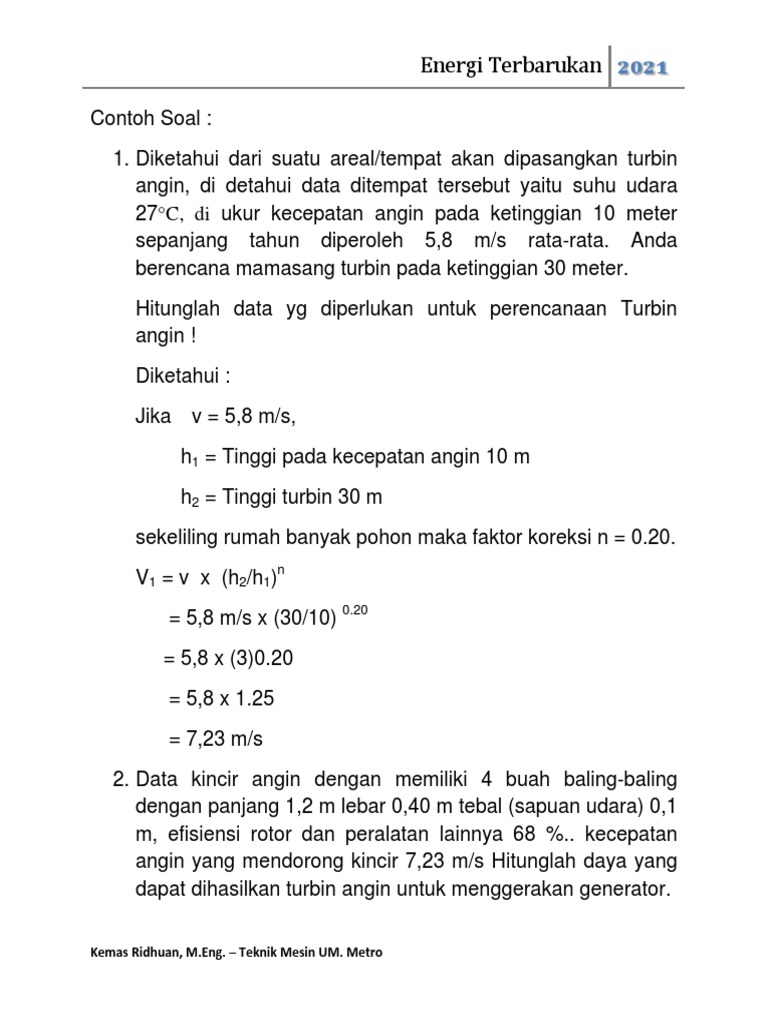 Contoh Soal Energi Angin dan Kincir | PDF | Sains & Matematika ...