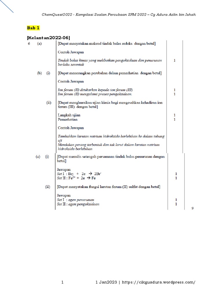 Chemquest2023 Tingkatan 5 Jawapan | PDF