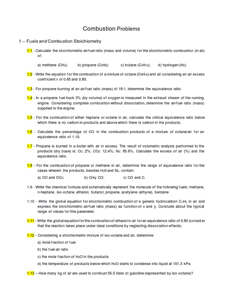 Combustion Problems | Download Free PDF | Combustion | Stoichiometry