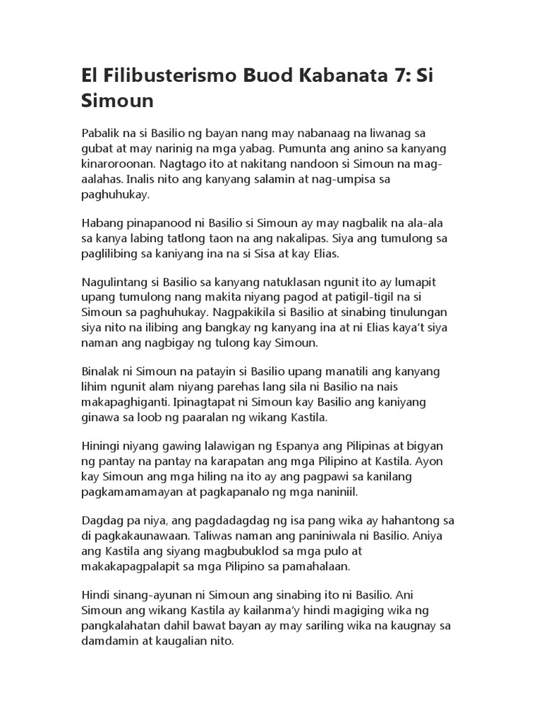 El Filibusterismo Buod Kabanata 7 | PDF